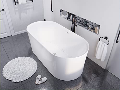 ANZZI 67" Freestanding Jetted Bathtub - White Acrylic Air Jetted Free standing Bath tub - Jerico Series Soaking Tub, Drain and Overflow, Light Up Control Pad - Luxury Spa Experience at Home