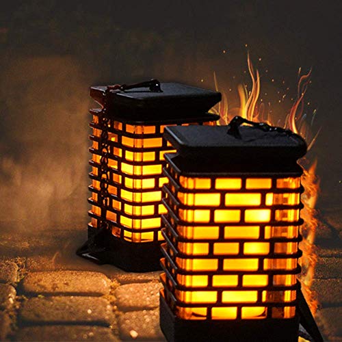 Arzerlize Solar Lanterns Outdoor Hanging Lights Waterproof, Usb or Solar Powered Flickering Flame Hanging Lantern Lights Outdoor Christmas Decoration for Garden Patio Porch Camper Deck 99LED Yellow 2P