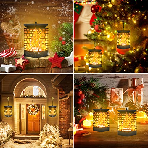 Arzerlize Solar Lanterns Outdoor Hanging Lights Waterproof, Usb or Solar Powered Flickering Flame Hanging Lantern Lights Outdoor Christmas Decoration for Garden Patio Porch Camper Deck 99LED Yellow 2P