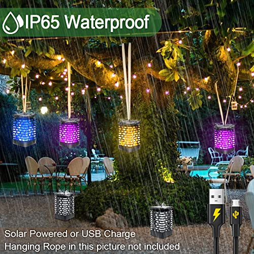 Arzerlize Solar Lanterns Outdoor Hanging Lights Waterproof, Usb or Solar Powered Flickering Flame Hanging Lantern Lights Outdoor Christmas Decoration for Garden Patio Porch Camper Deck 99LED Yellow 2P