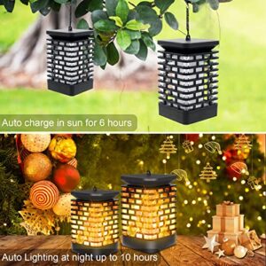 Arzerlize Solar Lanterns Outdoor Hanging Lights Waterproof, Usb or Solar Powered Flickering Flame Hanging Lantern Lights Outdoor Christmas Decoration for Garden Patio Porch Camper Deck 99LED Yellow 2P