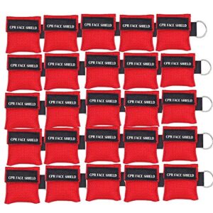 lsika-z 25pcs cpr face shield mask keychain keying cpr face shields pocket mask for first aid or cpr training (red-25)