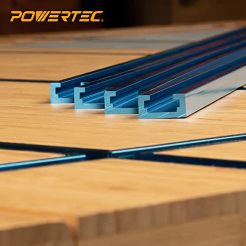 POWERTEC 71373 48 Inch Double-Cut Profile Universal T-Track with Predrilled Mounting Holes, 4 Pack, Aluminum T Track for Woodworking Jigs and Fixtures, Drill Press Table, Router Table, Workbench