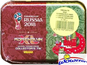 2018 panini adrenalyn xl fifa world cup russia factory sealed collectors tin with 24 cards & limited edition card! look for superstars including ronaldo, lionel messi, neymar jr & many more! wowzzer!