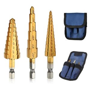 step drill bit- 3 pcs step drill bits for metal, stepped drill bit set for plastic, wood, sheet metal