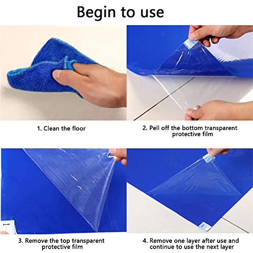 YAEHA Sticky Mats for Cleanrooms, Walk Off Tacky Mats for Construction Home Pets Warehouse Garage 24"x36" Blue (4 Pads, 30 Sheets Each)