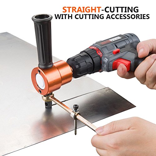 REXBETI Double Headed Sheet Metal Nibbler, Drill Attachment Metal Cutter with Extra Punch and Die, 1 Cutting Hole Accessory and 1 Step Drill Bit, Perfect for Straight Curve and Circle Cutting (Gold)