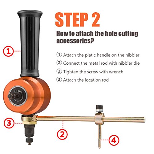 REXBETI Double Headed Sheet Metal Nibbler, Drill Attachment Metal Cutter with Extra Punch and Die, 1 Cutting Hole Accessory and 1 Step Drill Bit, Perfect for Straight Curve and Circle Cutting (Gold)