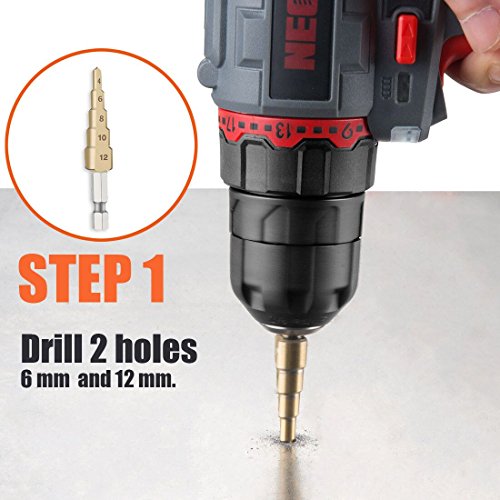 REXBETI Double Headed Sheet Metal Nibbler, Drill Attachment Metal Cutter with Extra Punch and Die, 1 Cutting Hole Accessory and 1 Step Drill Bit, Perfect for Straight Curve and Circle Cutting (Gold)