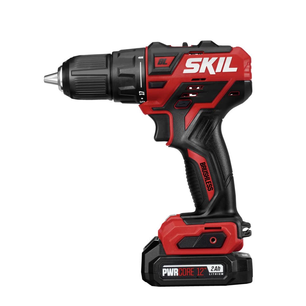 SKIL 2-Tool Combo Kit: PWRCore 12 Brushless 12V 1/2 Inch Cordless Drill Driver and 100 Foot Laser Distance Measurer and Level, Includes 2.0Ah Lithium Battery and PWRJump Charger - CB737501