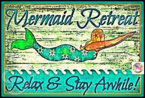 mermaid retreat! made in usa! 8"x12" all weather metal beach decor pool hot tub shed shed lounge