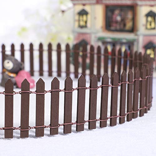 OUNONA Miniature Garden Fence Wooden Picket Fence Border Bonsai Fairy Garden Decoration Ornament (Coffee)