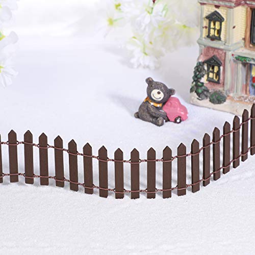 OUNONA Miniature Garden Fence Wooden Picket Fence Border Bonsai Fairy Garden Decoration Ornament (Coffee)