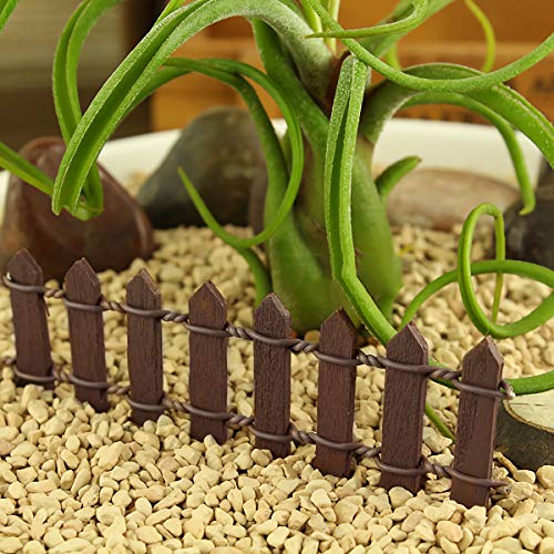 OUNONA Miniature Garden Fence Wooden Picket Fence Border Bonsai Fairy Garden Decoration Ornament (Coffee)