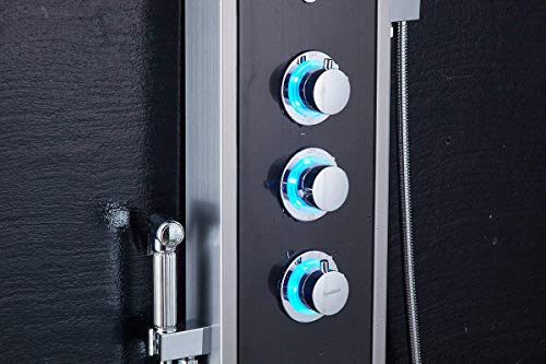 ELLO&ALLO LED Shower Panel Tower System,Rainfall Waterfall Shower Faucet Fixtures Bathroom Rain Massage System with Body Jets Brushed Nickel and Black