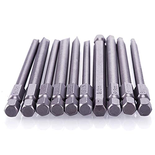 Rocaris 10pcs 1/4 Inch Hex Shank Long Magnetic Screwdriver Bits Set 100mm Power Tools (Slotted+Cross+Hex head)