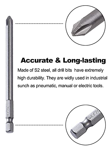 Rocaris 10pcs 1/4 Inch Hex Shank Long Magnetic Screwdriver Bits Set 100mm Power Tools (Slotted+Cross+Hex head)