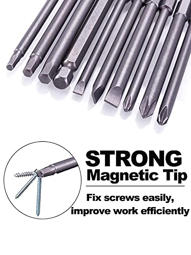 Rocaris 10pcs 1/4 Inch Hex Shank Long Magnetic Screwdriver Bits Set 100mm Power Tools (Slotted+Cross+Hex head)