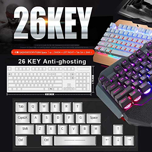 FELiCON Wired Game Keyboard and Mouse Combo, RGB LED Backlit Mechanical Feel Keyboard with Hand Rest Phone Holder,and 6 Button 3200 DPI Mice and Large RGB Mouse Pad for Computer Gamer Office