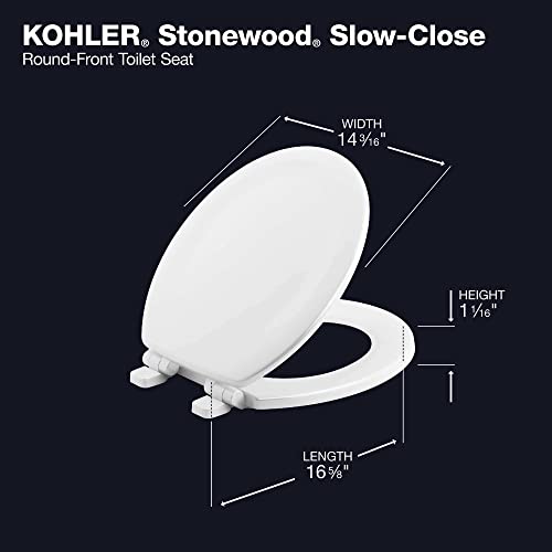 KOHLER Stonewood® Quiet-Close™ Round-front, Slow-Close, Wood, White toilet seat, K-20467-0, White