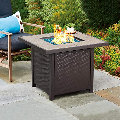 BALI OUTDOORS 32-Inch Outdoor Propane Gas Fire Pit Table, 50,000BTU FirePit, Brown