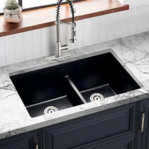 Enbol Black Undermount Kitchen Sink Double Bowl Granite Composite Kitchen Sinks 50/50 10" Deep Sink GDS-3118-B