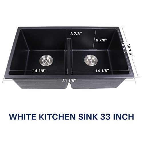 Enbol Black Undermount Kitchen Sink Double Bowl Granite Composite Kitchen Sinks 50/50 10" Deep Sink GDS-3118-B