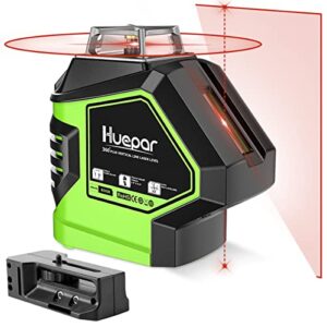 huepar self-leveling laser level red cross line with 2 plumb dots laser tool -360-degree horizontal line plus large fan angle of vertical beam with up & down points -magnetic pivoting base 621cr