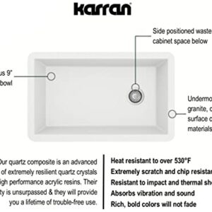 Karran QU-670 Undermount Quartz Composite 32 in. Single Bowl Kitchen Sink in White