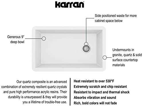 Karran QU-670 Undermount Quartz Composite 32 in. Single Bowl Kitchen Sink in White