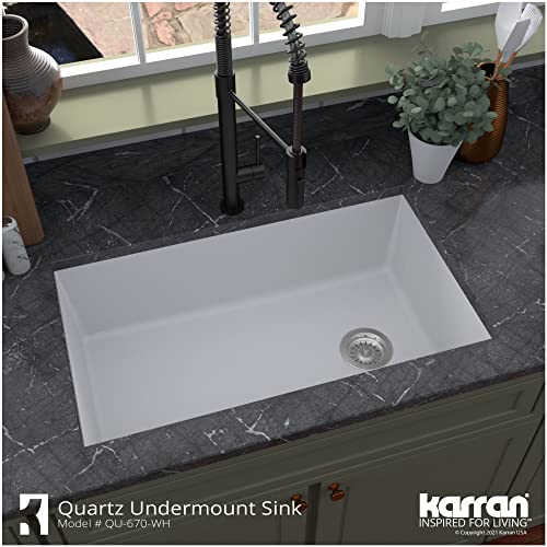 Karran QU-670 Undermount Quartz Composite 32 in. Single Bowl Kitchen Sink in White