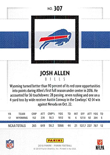 2018 Panini NFL Football #307 Josh Allen Buffalo Bills RC Rookie Card