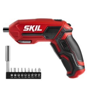 skil 4v pivot grip rechargeable cordless screwdriver, includes 9pcs bit, 1pc bit holder, usb charging cable - sd561802