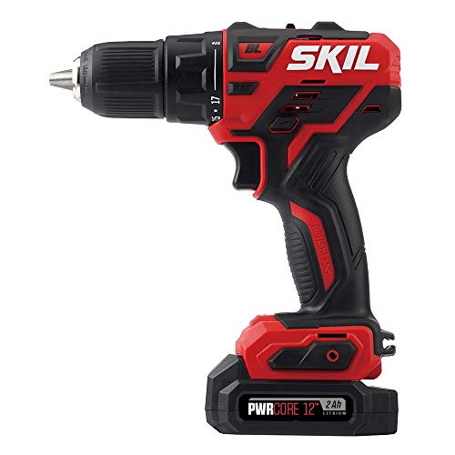 SKIL 2-Tool Kit: PWRCore 12 Brushless 12V 1/2 Inch Cordless Drill Driver and 1/4 Inch Hex Impact Driver, Includes Two 2.0Ah Lithium Batteries and One Standard Charger - CB738501