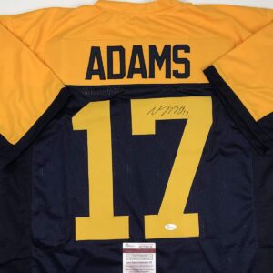 autographed/signed davante adams green bay retro blue football jersey jsa coa