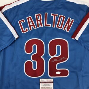 autographed/signed steve carlton philadelphia retro blue baseball jersey jsa coa