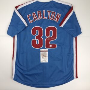 Autographed/Signed Steve Carlton Philadelphia Retro Blue Baseball Jersey JSA COA