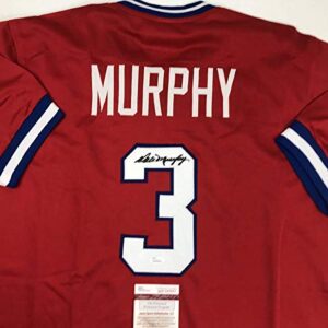 autographed/signed dale murphy atlanta red baseball jersey jsa coa