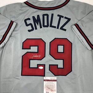 autographed/signed john smoltz atlanta grey baseball jersey jsa coa