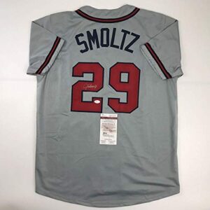 Autographed/Signed John Smoltz Atlanta Grey Baseball Jersey JSA COA