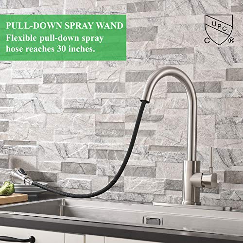 PAKING Kitchen Faucet, Kitchen Sink Faucet, Sink Faucet, Brushed Nickel Kitchen Faucets with Pull-Down Sprayer, Stainless Steel Bar Kitchen Faucet, Sweep Spray