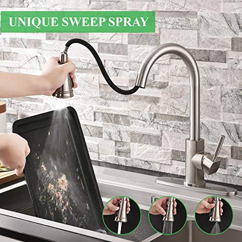 PAKING Kitchen Faucet, Kitchen Sink Faucet, Sink Faucet, Brushed Nickel Kitchen Faucets with Pull-Down Sprayer, Stainless Steel Bar Kitchen Faucet, Sweep Spray