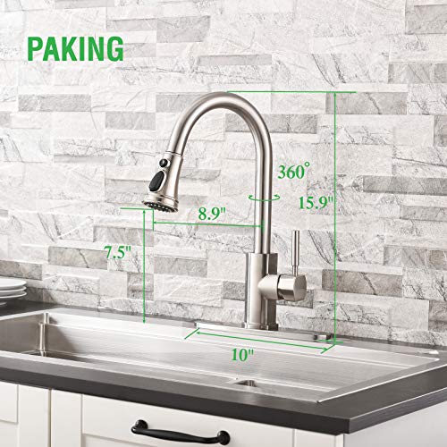 PAKING Kitchen Faucet, Kitchen Sink Faucet, Sink Faucet, Brushed Nickel Kitchen Faucets with Pull-Down Sprayer, Stainless Steel Bar Kitchen Faucet, Sweep Spray