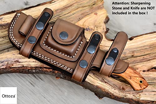 Ottoza Handmade Leather Knife Sheath RIGHT HAND Tracker Knife Sheath - Bushcraft Knife Sheath - Hunting Knife Sheath - Survival Knife Sheath Horizontal Carry Dark Brown TOP GRAIN LEATHER No:37