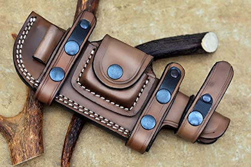 Ottoza Handmade Leather Knife Sheath RIGHT HAND Tracker Knife Sheath - Bushcraft Knife Sheath - Hunting Knife Sheath - Survival Knife Sheath Horizontal Carry Dark Brown TOP GRAIN LEATHER No:37