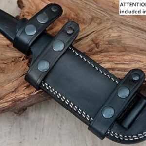 Ottoza Handmade Leather Knife Sheath LEFT HAND Bushcraft Knife Sheath - Hunting Knife Sheath - Survival Knife Sheath - Fixed Blade Knife Sheath Horizontal Carry Black TOP GRAIN LEATHER No:40