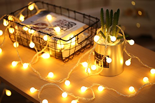 RaThun Globe String Lights 49 Feet 100 led,8 Modes Fairy Plug in Indoor String Lights for Bedroom,Classroom,Outdoor, Patio,Garden,Party,Wedding-Warm White