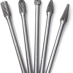 Carbide Burrs Set 5pcs JESTUOUS 1/4 Inch Shank Diameter Extended Long Double Cut edge Solid Tungsten Carbide Burr Rotery File for Die Grinder Bits Drilling