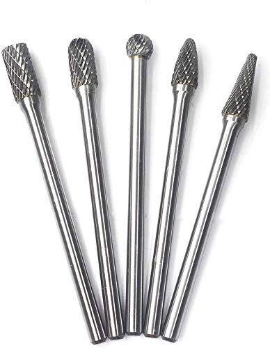 Carbide Burrs Set 5pcs JESTUOUS 1/4 Inch Shank Diameter Extended Long Double Cut edge Solid Tungsten Carbide Burr Rotery File for Die Grinder Bits Drilling