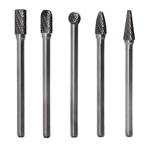 Carbide Burrs Set 5pcs JESTUOUS 1/4 Inch Shank Diameter Extended Long Double Cut edge Solid Tungsten Carbide Burr Rotery File for Die Grinder Bits Drilling